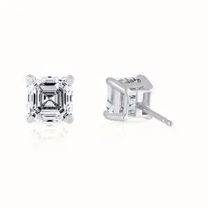 AVIR NEW YORK Solid Gold Asscher Lab Grown Diamond Two Carat Total Weight Stud Earrings - White