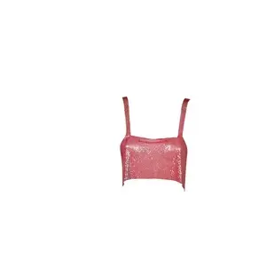 AULALA PARIS The Radiance Metallic Square Neck Open-back Top Ruby