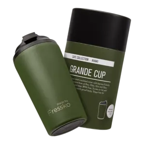 Fressko Grande 16oz / 475ml Reusable Coffee Cup, Stainless Steel Khaki - Green