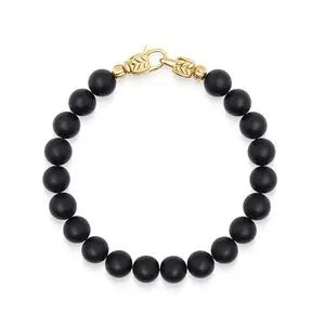 NIALAYA JEWELRY Black Onyx Healing Bracelet With Gold Lock - Black/gold