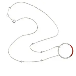 ARTISAN White / Red Diamond Circle Pendant Necklace With Red Enamel In 14k White Gold - White/red
