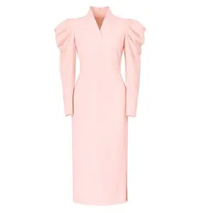 JULIA ALLERT Puff Sleeve Midi Dress In Structured Crepe