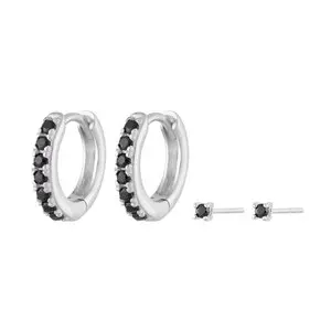 SCREAM PRETTY Silver And Black Stone Huggie & Tiny Stud Earrings - Silver/black