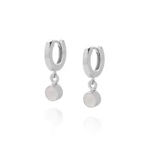 NELLOU JEWELLERY Neutrals Gem Hoop Birthstone Earrings April Sterling Crystal - Silver