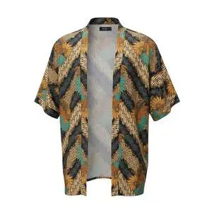 ORIGIN OF HEARTS Neutrals Nassau Resort Satin Kimono Shirt - Blue