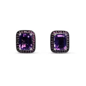 BELLUS DOMINA Sterling Silver Amethyst & Cubic Zirconia Square Earrings - Purple/silver