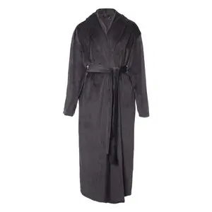 PRETTY YOU Velour Longline Robe In Raven - Black