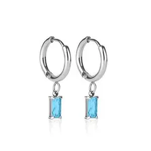 EVER JEWELLERY Blue / Silver Luxe Silver Drop Earrings Aquamarine - Blue/silver