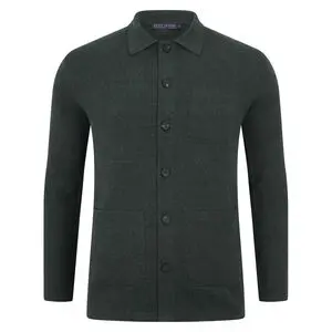 PAUL JAMES KNITWEAR Midweight Cotton Benjaminn Work Shirt Jaspe - Green