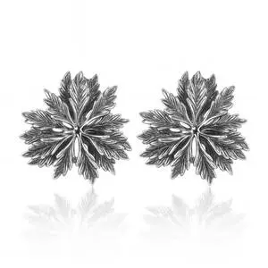 UNALOE Sterling Leaf Floral Stud Earrings – Botanical Statet Design – Handmade Italian Jewelry - Silver