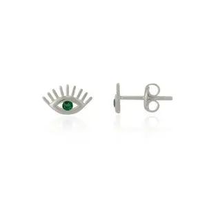 SPERO LONDON Emerald Color Eye Stud Earring Sterling - Silver