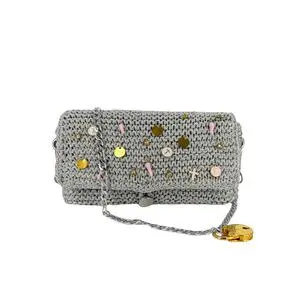 HILO DE MAR Small Handknitted Handbag With Charms - Silver