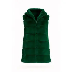 TANTRA SPAIN SL Fur Vest With Hood And Zipper Closure - Green