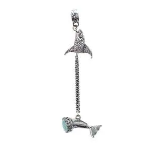 GEM KINGDOM Fishtail Sterling Silver Aqua Agate Pendant - Blue