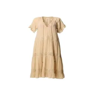 Saachi Cotton Long Beige Kaftan Dress - Brown
