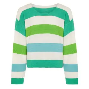 INGMARSON Blue / Green Striped Dropped Shoulder Top Green & Blue - Blue/green