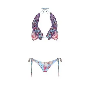 NUR KARAATA Triangle Blu Ruffle Bikini Set - Blue