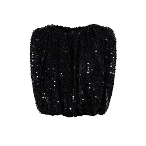 AGGI BY HALEWSKI Gaja Sparkle Sleeveless Loose Sequin Top - Black