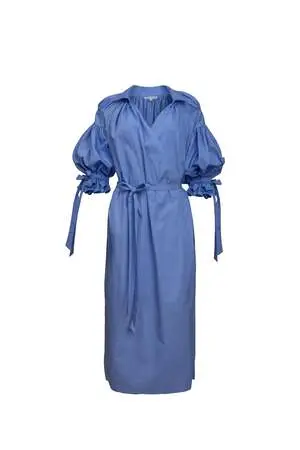 HELENE GALWAS Ina Cotton Wrap Dress - Blue