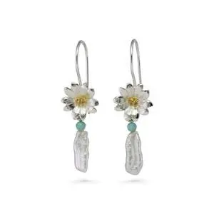 ISLA SILVER Blue / White / Silver Sterling Silver Baroque Pearl & Flower Dangle Earrings With Aventurine Bead - Blue/white/silver