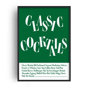 FANCLUB Classic Cocktails Alcohol Drink Exclusive Retro Art Print - Green
