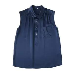 SOFT STROKES SILK Pure Silk Pointed Peter Pan Collar Sleeveless Blouse - Blue