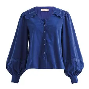 LOUCHE Pallas Babycord Blouse With Sailor Collar - Blue