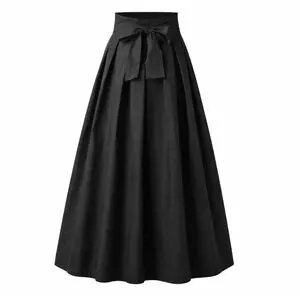 NIKKA PLACE High-waisted Maxi Cotton Skirt With Bow Detail - Black