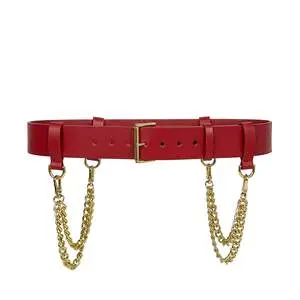HAUTE CUIR Double Chain Leather Belt - Red