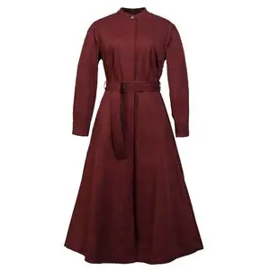 SMART AND JOY High Collar Cotton Shirt Dress - Red