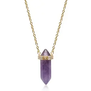 NIALAYA JEWELRY Gold Plated Sterling Silver Amethyst Crystal Necklace With Evil Eye Detail - Gold/yellow