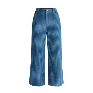 PAISIE Wide Leg Denim Trousers In Stripes In Denim - Blue