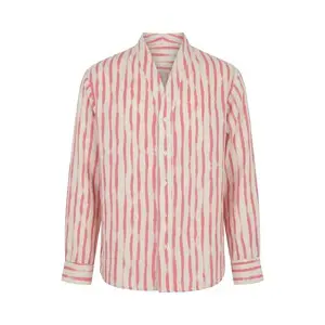 MODENAIRE Striped Button Front Shirt With Stand Collar