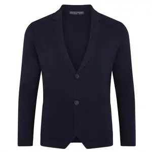 PAUL JAMES KNITWEAR Lightweight Extra Fine Merino Wool Massimo Knitted Blazer Navy - Blue