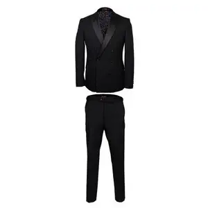 DAVID WEJ Alfredo Dress Double Breasted Satin Peak Lapel Tuxedo Set - Black
