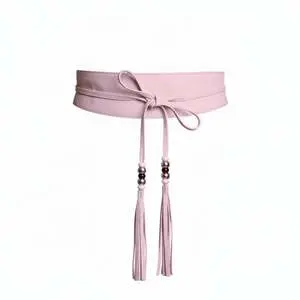 JUAN-JO Leather Obi Belt With Long Tassels - Pink