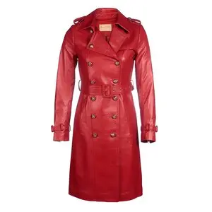 SANTINNI Leather Trench Coat - Red