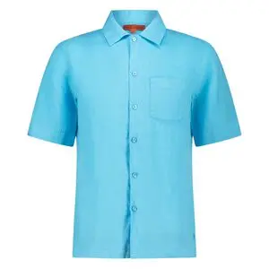 MAISON TANGERINE Aqua Linen Short Sleeve Shirt For - Blue