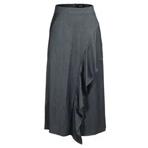 SMART AND JOY Asymmetric Ruffle Flared Midi Skirt - Grey