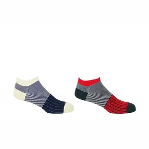 PEPER HAROW - MADE IN ENGLAND Black & Scarlet Oxford Stripe Trainer Socks 2 Pack - Black/red
