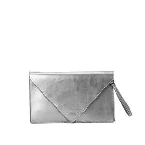JUAN-JO Leather Envelope Clutch With Chain - Silver