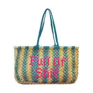 LILLY LOVES Full Of Shit Pink Jute Bag - Blue