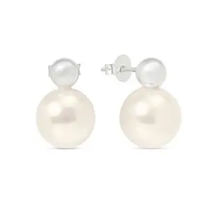 ESTERAH Pearl Double Stud Earrings - Silver
