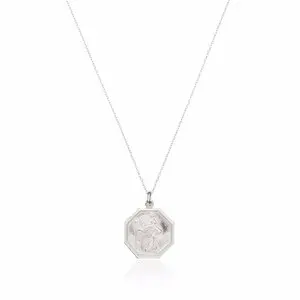LILY & ROO Sterling St Christopher Octagonal Medallion Necklace - Silver