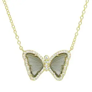 KAMARIA Mini Butterfly Necklace In Smoky Quartz - Gold