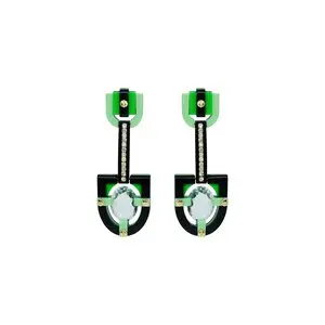 GISSA BICALHO Handmade Acrylic Earring Long Oval Cut Stone - Green