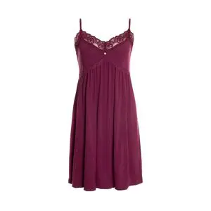 PRETTY YOU Bamboo Lace Chemise Nightdress In Bordeaux - Red