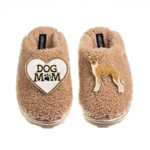 LAINES LONDON Teddy Towelling Slippers With Embellished Brooches - Brown
