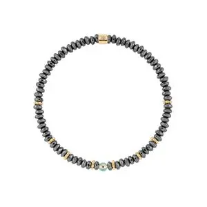 KARMA AND LUCK Earth Guardian Hematite Evil Eye Bracelet - Grey