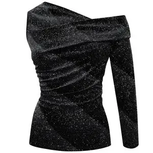 ME & THEE Black / Silver Open Season Black Velvet One Sleeve Top - Black/silver